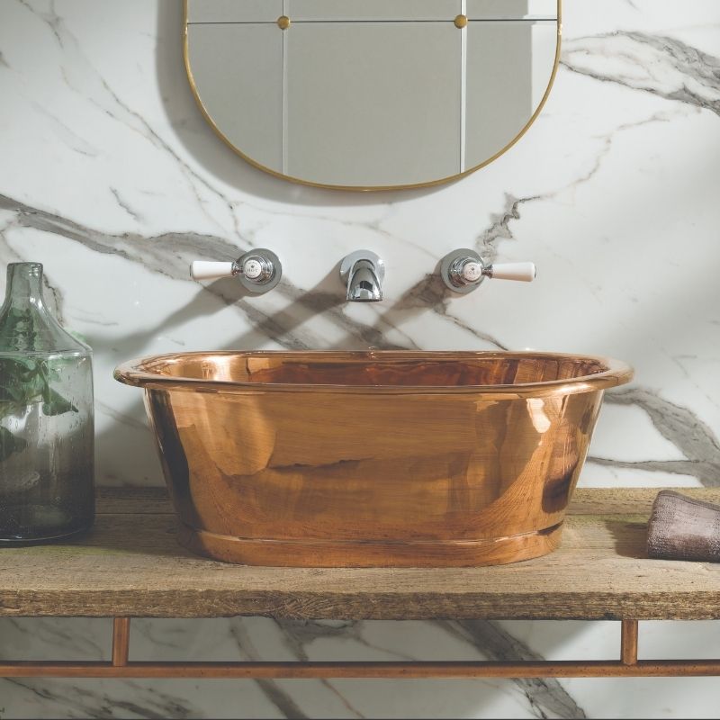 BC Designs Copper Basin, Roll Top Copper Bathroom Wash Basin - 530x345 ...