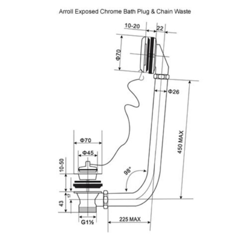 Arroll Exposed Bath Overflow & Plug, Traditional Plug & Chain Bath Was ...