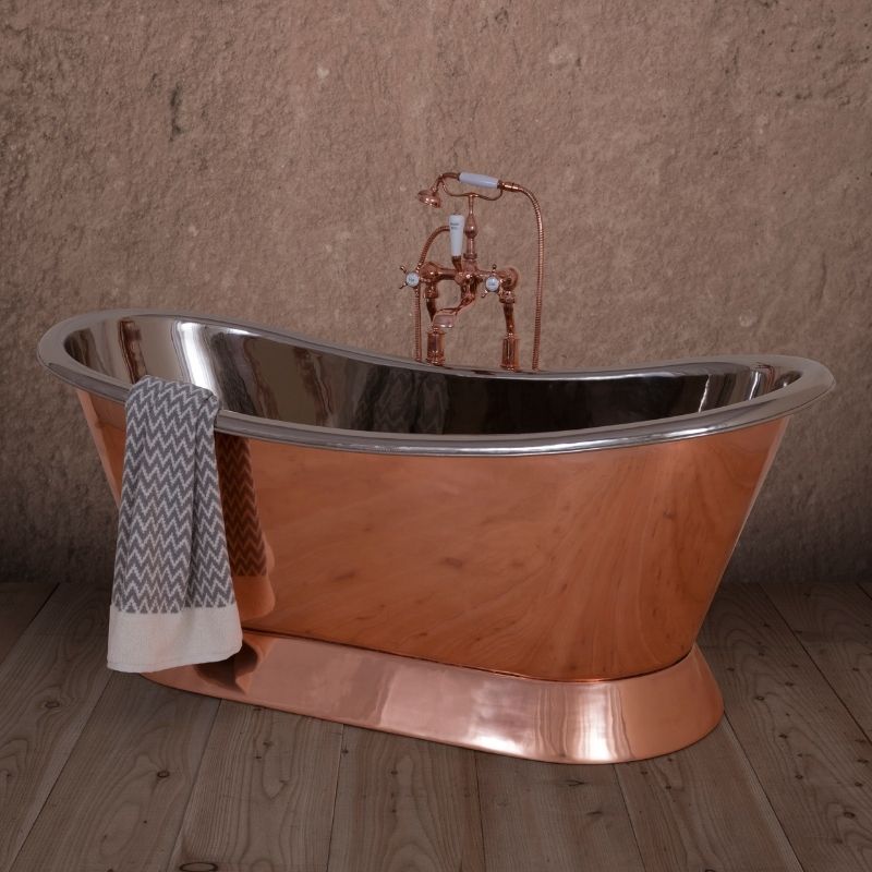 Hurlingham Copper-Nickel Bateau Bath, Roll Top Copper-Nickel Bathtub ...