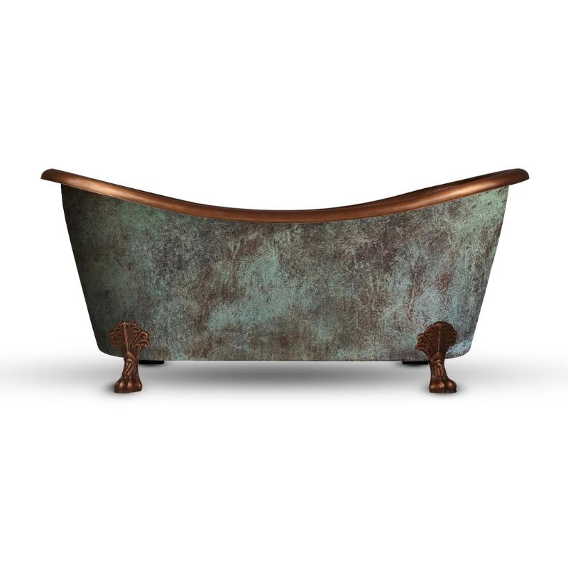 Coppersmith Creations Clawfoot Copper Bath, Roll Top Blue-Green Patina ...